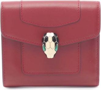 Bulgari 2000-2025 kleines Serpenti Forever Portemonnaie aus Leder - Rot