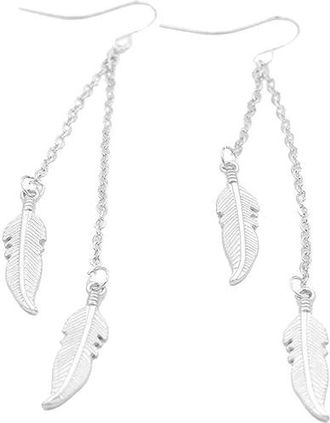 Generic Boucles doreilles d&eacute;licates en Forme de Feuille darbre Boucles doreilles en cha&icirc;ne avec Gland en Plumes, Cadeau de Bijoux &eacute;l&eacute;gant et &eacute;l&eacute;gant, Argent 3