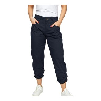 2-Biz Femme, Pantalons, Bleu, Taille: 40 FR Pantalon Cropped Marine avec Ourlet Fronc&eacute;