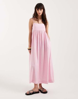 Jack & Jones Robe longue en lin m&eacute;lang&eacute; ray&eacute; - Rose