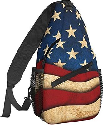 Generic Drapeau Am&eacute;ricain Vintage Sac Poitrine Multifonctionnel Sling Bag Pratique Sac Banane Pour Shopping Randonn&eacute;e Quotidien