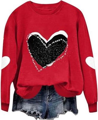 Generico Sweatshirt moderne &agrave; col rond pour femme, sans capuche, mi-saison, v&ecirc;tement d&eacute;contract&eacute; pour femme, coupe ajust&eacute;e, pour la Saint-Valentin, S-3XL, Roug