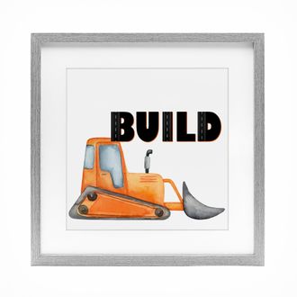 Stupell Industries Build with Orange Bulldozer Birke Gerahmter Druck unter Glas, Design von Kim Allen, 40,6 x 40,6 cm