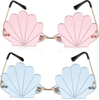 Valiclud 2 paires de Soleil Sans Monture Coquille Irrégulière Rave Unisexes pour Fête et Plage Femme Festival Vintage Compatible Divers Styles