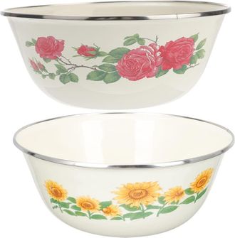 Cabilock Nudelschalen 2 Stücke Emaille Schale Emaille Schüssel Salatschüssel Mischschale Fettkanne Suppenschale Rührschüssel Nudelschale Retro Mixing Bowl 20CM