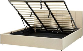 Beliani Bett Grau aus Kunstleder 140 x 200 cm mit gro&szlig;en Stauraum/ Bettkasten/ Lattenrost hochklappbar mit vertikalen Ziern&auml;hten Schlafzimmer Modern