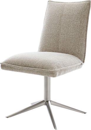 DELIFE Esszimmerstuhl Lelio-Flex Fu&szlig;kreuz Edelstahl Webstoff Soft Beige 360&deg; drehbar Wippfunktion Taschenfederkern