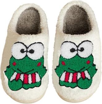 Generic Pantoufles dintérieur en flanelle à enfiler pour femme - Motif grenouille brodée - Coton - Confortables - Mousse à mémoire de forme - Pour lhiver, la 