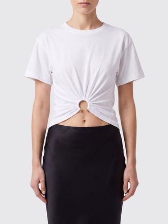 Paco Rabanne T-shirt cropped en coton fronc&eacute; avec anneau