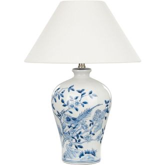 Beliani Beliani - Lampe de Table &agrave; Poser en Porcelaine Blanc et Bleu Peint &agrave; la Main 54 cm Magros