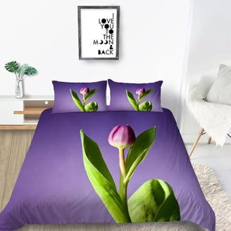 Generic Bettw&auml;sche 140x200 Rosa Tulpen Bettw&auml;sche-Sets Lila Bettbezug mit Rei&szlig;verschluss 3D Weich Mikrofaser B&uuml;gelfrei Deckenbezug 140 x 200 mit 2 Kissenbez&uuml;g