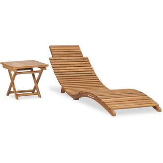 vidaXL Vidaxl - Transat pliable en bois de teck - Dimensions 175x50x55 cm - Table 40x40x35 cm - R&eacute;sistant aux intemp&eacute;ries - Design ergonomique