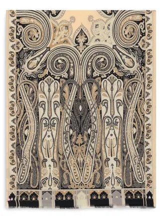 Etro Womens Scarf Paisley Print Beige Wool Scarfs