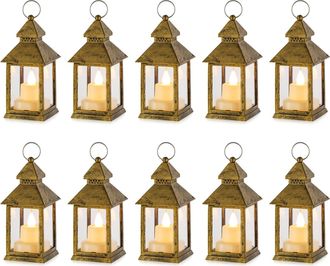Nuptio Laterne Kleine Weihnachten Deko - 10er led Teelichter Gold Mini Laternen für Draußen Flackernde Teelicht Kerzen Orientalische Halloween Garten Ramadan