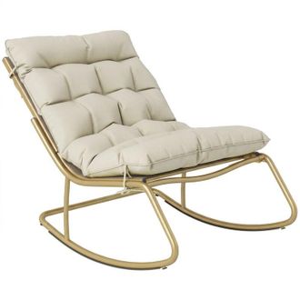 OUTSUNNY Rocking chair de jardin - fauteuil &agrave; bascule - Outsunny - coussin moelleux 125cm - acier et textil&egrave;ne - large 64cm - beige et dor&eacute;