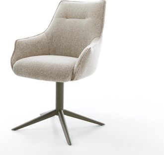 DELIFE Drehstuhl Alja-Flex mit Armlehnen Webstoff Soft Beige Fu&szlig;kreuz Effektfinish Titan 360&deg; drehbar Wippfunktion Taschenfederkern, Esszimmerst&uuml;hle