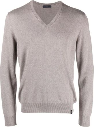 Fay Homme, Pulls, Gris, Taille: XL Pull en Tricot Fin Col V