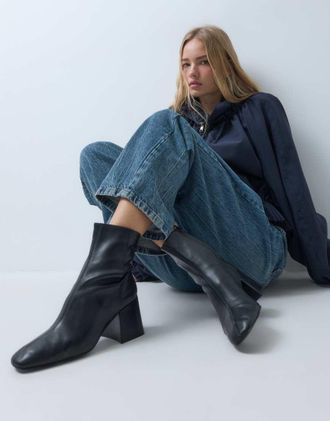 Asos Raiden bottines &agrave; talon carr&eacute; en cuir v&eacute;ritable noires