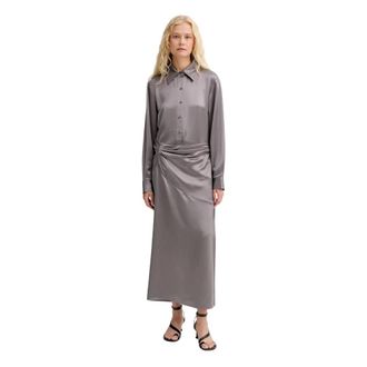 Isabelle Blanche Robe chemise longue drap&eacute;e - Femme - Robes - Gris - Taille: 40 FR