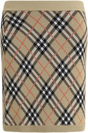 Burberry Femme, Jupes, Beige, Taille: 38 FR Jupe Mini &agrave; Carreaux Brod&eacute;s avec Taille &Eacute;lastique