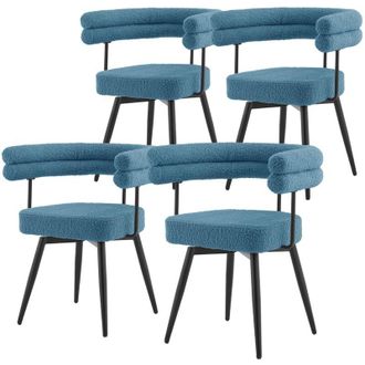 ML Design ML-Design Esszimmerst&uuml;hle drehbar 4er Set Blau in Teddy-Stoff, Wohnzimmerstuhl mit Arm- und R&uuml;ckenlehnen, 360&deg; Drehstuhl, Polsterstuhl mit