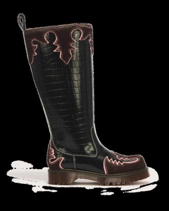 Dr. Martens Rejena Hi Croc Emboss & Hair On Leder Stiefel in Schwarz, Gr&ouml;&szlig;e: 36