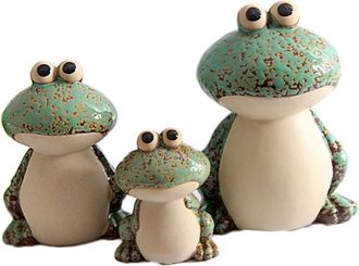 Pretyzoom Keramik Frosch Figuren - 3 St&uuml;ck Kleiner Desktop Kunsthandwerk in Gr&uuml;n Leuchtend Lackierte Miniatur Figuren F&uuml;r Wohndekor Und Stressabbau