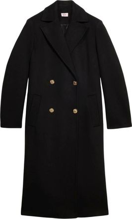 Oltre Femme, Manteaux, Noir, Taille: 48 FR Long Double-Breasted Coat