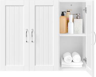 Yaheetech Badezimmerschrank Hängeschrank Wandschrank mit 3 Türen Badschrank Wandregal Küchenschrank mit Höhenverstellbarem Einlegeboden fürs Badezimmer Küche Wä