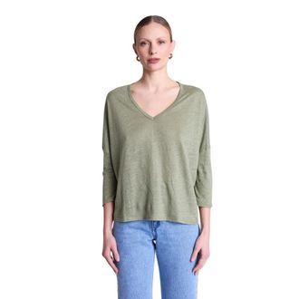 BERENICE Leinen V-Ausschnitt T-Shirt - - Tops - Damen - Gr&uuml;n - S