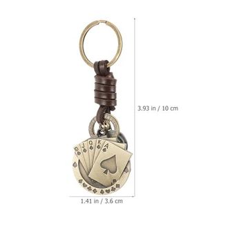 Valiclud Porte-cl&eacute;s R&eacute;tro en Cuir V&eacute;ritable, Design Cartes &agrave; Jouer Vintage, Porte-cl&eacute;s D&eacute;coratif Compact et L&eacute;ger, Ornement Suspendu pour Cl&eacute;s et Voiture, Acce