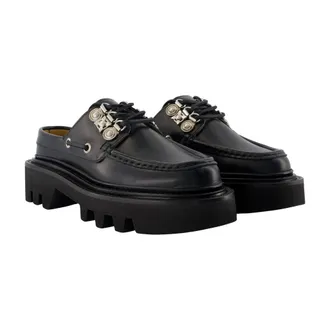 Toga Archives Womens Lug-Sole Moccasin Black Calfskin