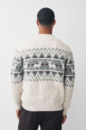 Next Strickpullover Regular Fit Pullover mit Fairisle-Muster + Hirsch (1-tlg)
