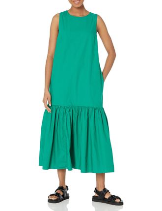 The Drop Damen Maxikleid Ilana, &Auml;rmellos, Lockerer Schnitt, Weiter Saum, Popeline, Ultramaringr&uuml;n, L