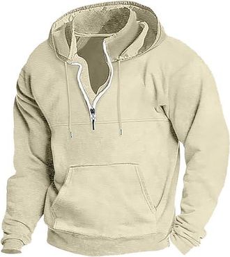 Generic Sweat à capuche pour homme avec fermeture éclair quart de fermeture éclair, noir, vin, bleu marine, vert foncé, capuche, couleur unie, pour le sport e