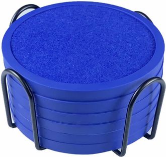 Generic Saugf&auml;hige Getr&auml;nkeuntersetzer mit Halter - 6er-Pack, Silikonuntersetzer mit weicher Filzeinlage, in Blau(Blue,10cm)