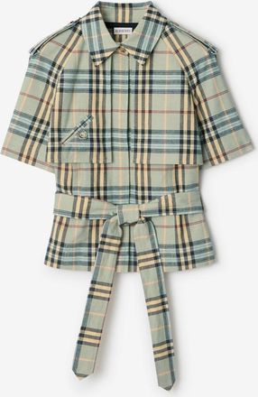 Burberry Chemise trench courte en lin et laine Check, Size: 04