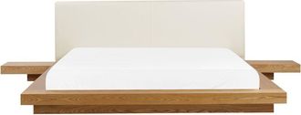 Beliani Lit Double Japonais 180 x 200 cm en MDF Bois Fonc&eacute; Marron &agrave; Tables de Chevet Zen