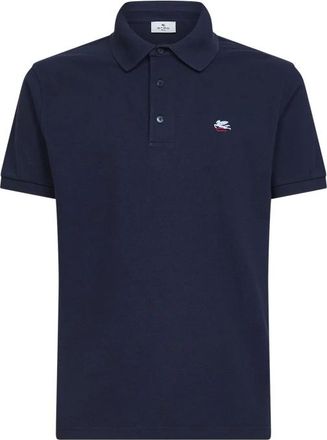 Etro Homme, Tops, Bleu, Taille: 2XL Polo en Piqu&eacute; de Coton avec Broderie Pegaso