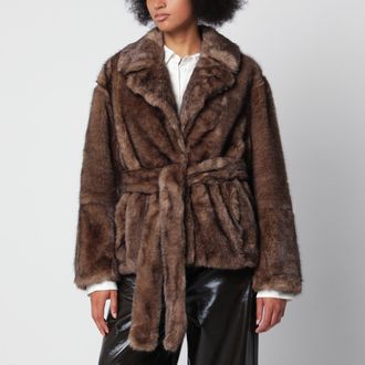 Stand Studio Braune Silena Jacke aus Kunstpelz mit G&uuml;rtel