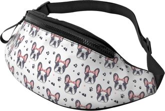 Generic Waist Fanny Pack Atmungsaktiv Brustbeutel Niedlicher Mops-Schleifen-Print Verstellbarer Taillentasche F&uuml;r Spazieren Wandern Damen 14X35Cm