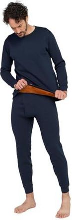 Lapasa Ensemble de sous-Vêtements Thermiques Homme Chaleur Extrême avec Doublure Veloutée Ultra Épaisse Haut Maillot de Corps Pantalon Bas Hiver M63 Bleu Mar