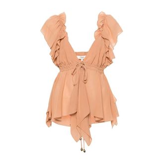 Chlo&eacute; Femme, Tops, Rose, Taille: 38 FR Haut en Soie &agrave; Volants Col V Blush