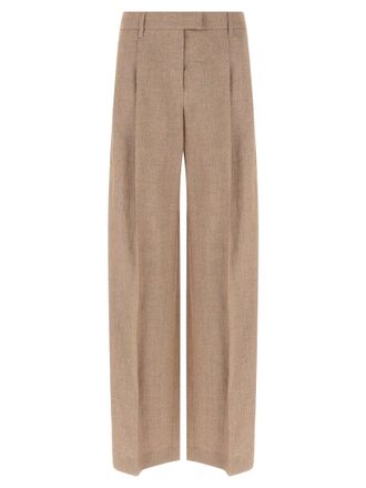 Brunello Cucinelli Loose Pleated Linen Trousers - Beige