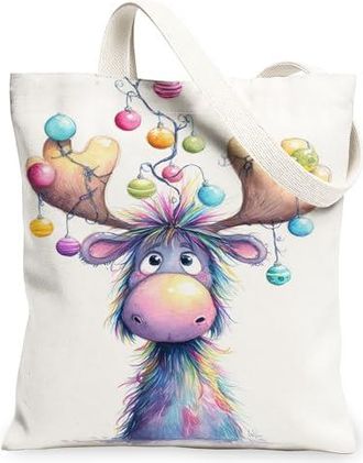 Generic Sacs fourre-tout en toile avec motif animal color&eacute;, sacs d&eacute;picerie r&eacute;utilisables, festifs l&eacute;gers et lavables avec bandouli&egrave;re en toile F, color&eacute;, 13x1