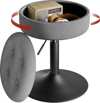 Woltu Schminktisch Stuhl, Sitzhocker mit Stauraum, Hocker H&ouml;henverstellbar aus Bequemem Samt, 360&deg; drehbar, F&uuml;r Schlafzimmer, Wohnzimmer, Esszimmer, Dunkelg
