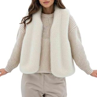 Generic Gilet sans Manche Femme Gilet Femme D&eacute;contract&eacute; Quotidien Ville Hiver Matelass&eacute; Fausse Fourrure - Col Montant pour Style Streetwear Automne