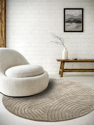 Elle Decoration Panglao moderner Hochflor Teppich - Wohnzimmerteppich Flauschig - Hoch-Tief Effekt Skandi Boho Geometrisch Wellen, Bogen - f&uuml;r Wohnzimmer, 