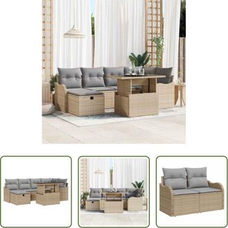vidaXL vidaXL Freisitz - Garten-Sofa-Set mit Kissen mit Speicher 7 pcs Beige Poly Rattan