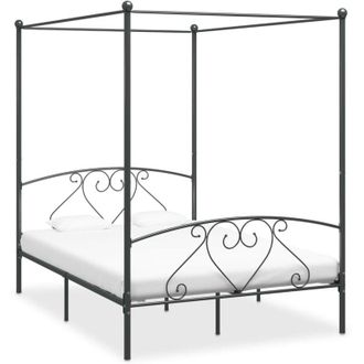 vidaXL Vidaxl - Cadre de lit &agrave; baldaquin 140x200 cm - M&eacute;tal gris robuste - Structure durable pour matelas - Hauteur 198 cm - Tiroirs int&eacute;gr&eacute;s